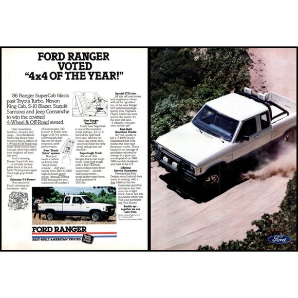 Ford | Art | 986 Ford Ranger 4x4 Supercab 2 Page Vintage Print Ad Off ...